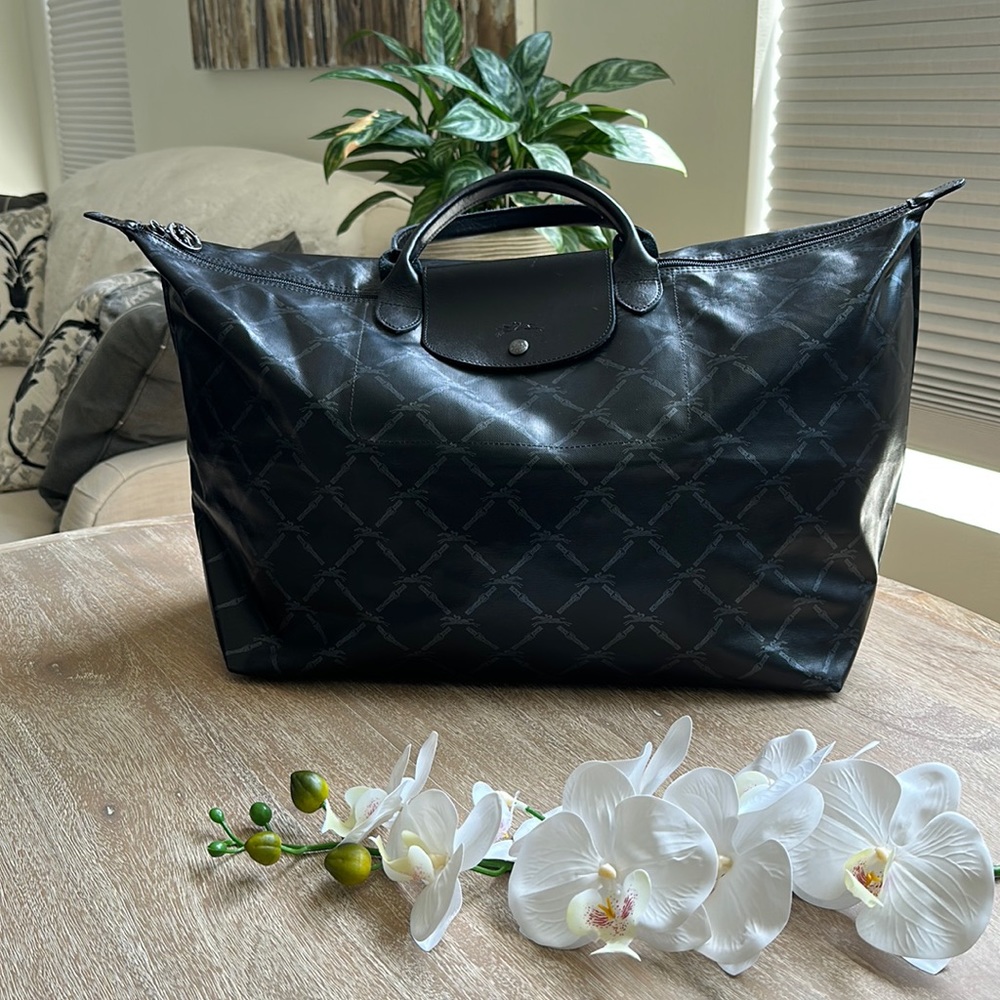 Longchamp Coated Canvas And Leather Trimmed Monogram … - Gem